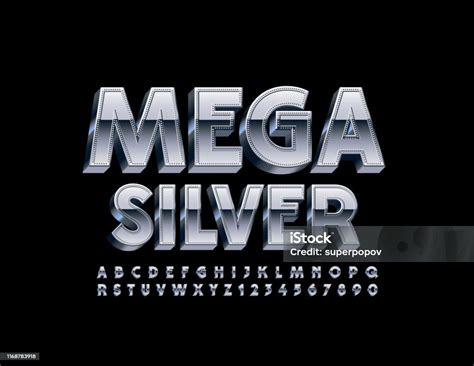벡터 메가 실버 글꼴입니다 메탈릭 3d 알파벳 입체 이미지에 대한 스톡 벡터 아트 및 기타 이미지 입체 이미지 3차원 형태 강철 Istock