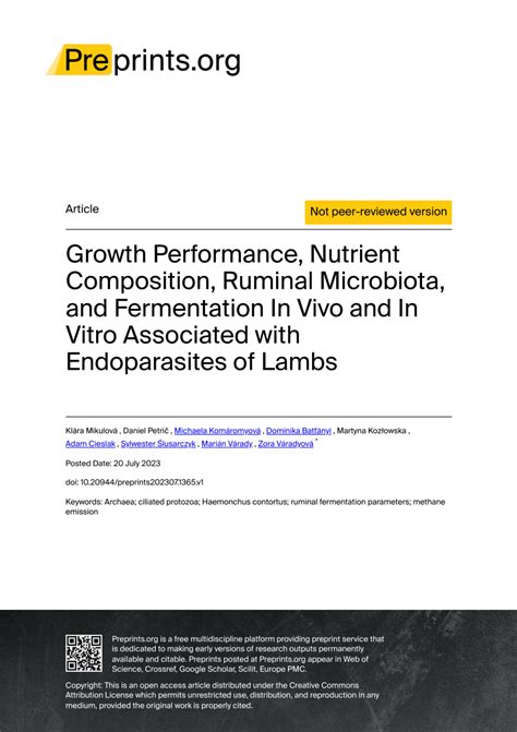 Pdf Growth Performance Nutrient Composition Ruminal Microbiota And Fermentation In Vivo And