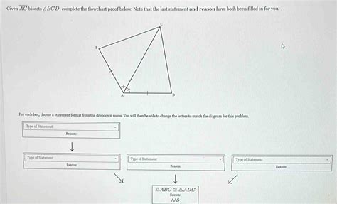 solved given overline ac bisects ∠ bcd complete the flowchart proof