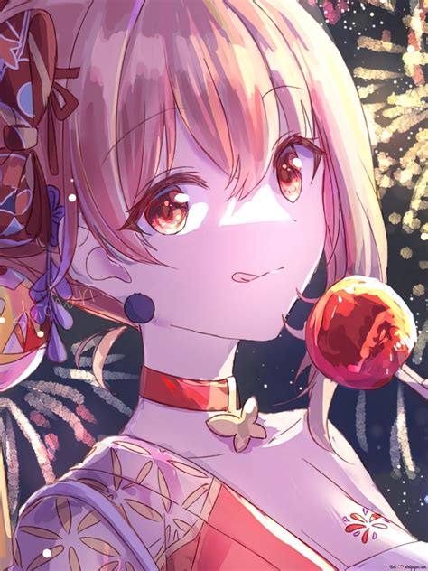 Genshin Impact Yoimiya Pose With Candy K Wallpaper Download