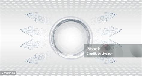 다양한 기술 요소가 있는 하이테크 회색 배경 그림자가 있는 Circles Lines And Arrows의 벡터 그림 추상적이고 미래지향적인 커뮤니케이션 0명에 대한 스톡