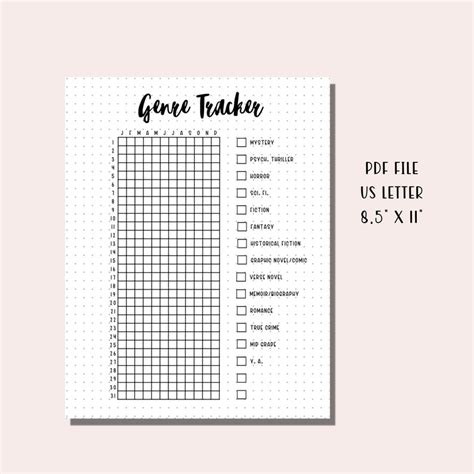 Yearly Genre Tracker Printable Daily Reading Tracker Book Tracker Series Tracker Movie