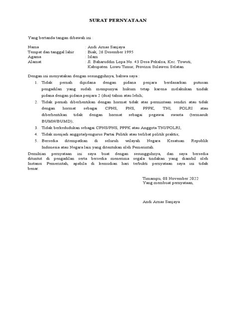 Surat Pernyataan 5 Point Pdf