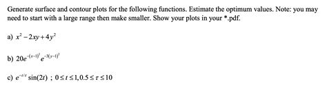 Generate Surface And Contour Plots For The Following Chegg