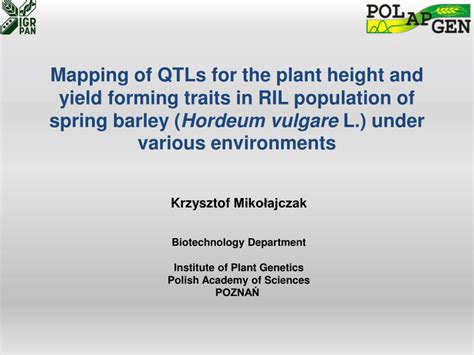 Pdf Mapping Of Qtls For The Plant Height And Yield Forming Traits In