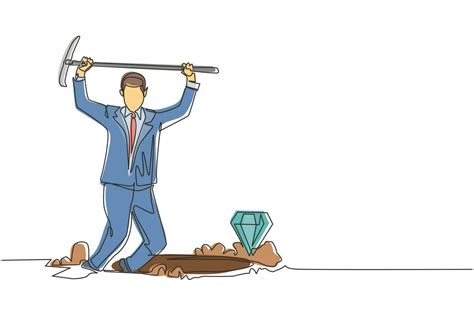 Continuous One Line Drawing Young Businessman In Hole Prancing Happily
