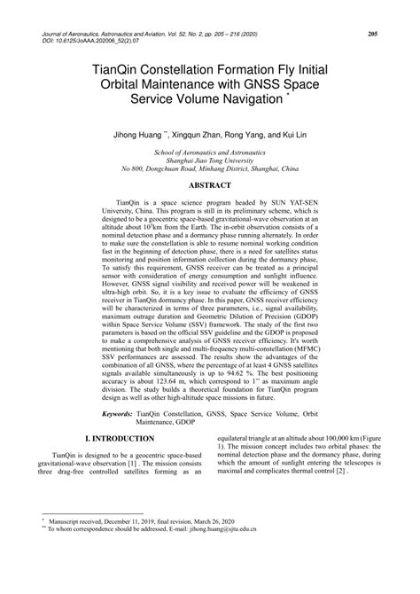 Pdf Tianqin Constellation Formation Fly Initial Orbital Maintenance With Gnss Space Service