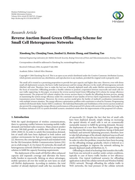 Pdf Reverse Auction Based Green Offloading Scheme For Small Cell Heterogeneous Networks