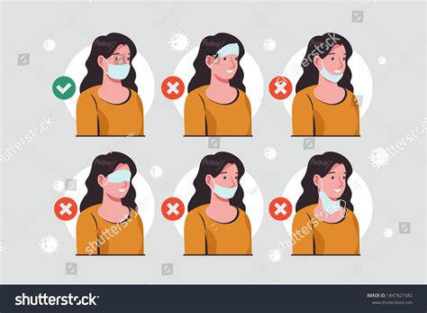 면 마스크를 올바르게 쓰고 잘못된 그림을 스톡 벡터 로열티 프리 Shutterstock