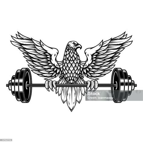 바벨을 들고 독수리 체육관 마스코트 라벨 기호 엠블럼에 대한 디자인 요소 벡터 그림 갈고리 발톱에 대한 스톡 벡터 아트 및 기타 이미지 Istock