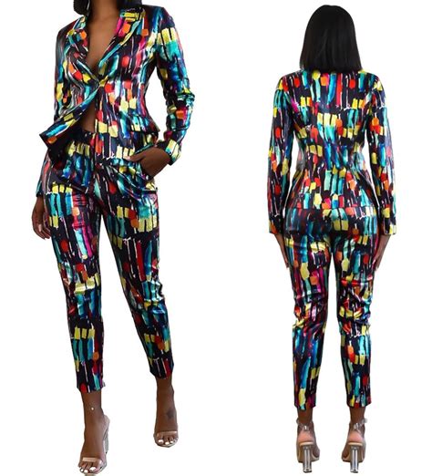 Print Suit Women 2 Piece Set Colorful Print Suits Grandado