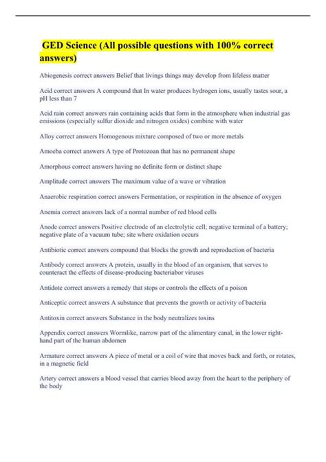 Ged Science All Possible Questions With 100 Correct Answers Ged