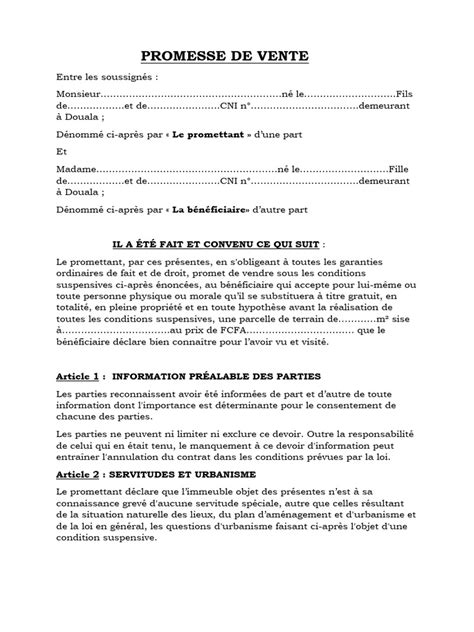 Promesse De Vente Entre Particuliers Pdf Pdf Compétence