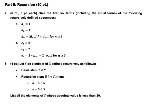 Solved Part Ii Recursion 10 Pt 7 6 Pt 3 Pt Each