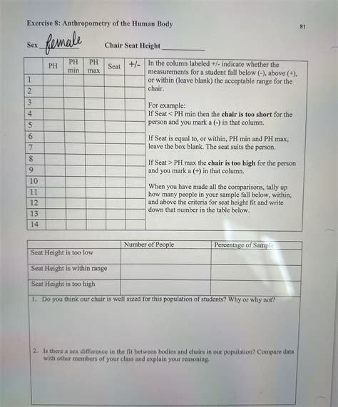 solved exercise 8 anthropometry of the human body sex