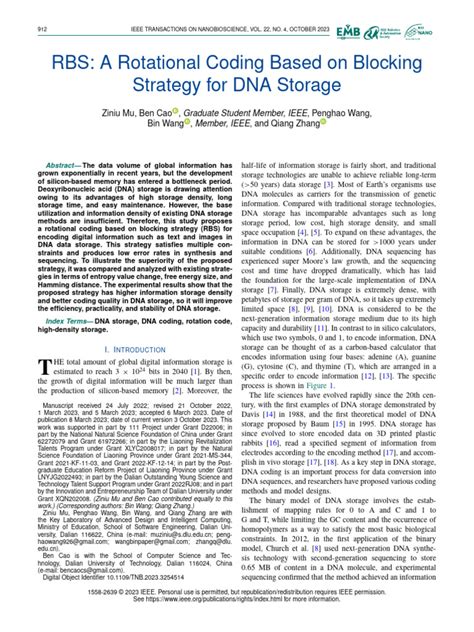 Rbs A Rotational Coding Based On Blocking Strategy For Dna Storage Pdf Code Data Compression