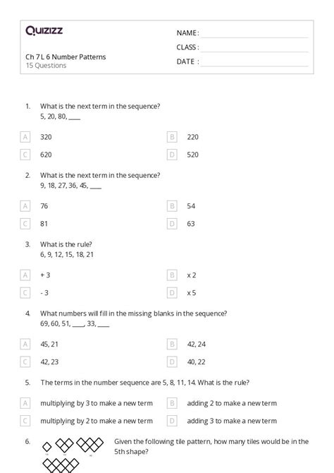 50 Number Patterns Worksheets For 5th Year On Quizizz Free And Printable