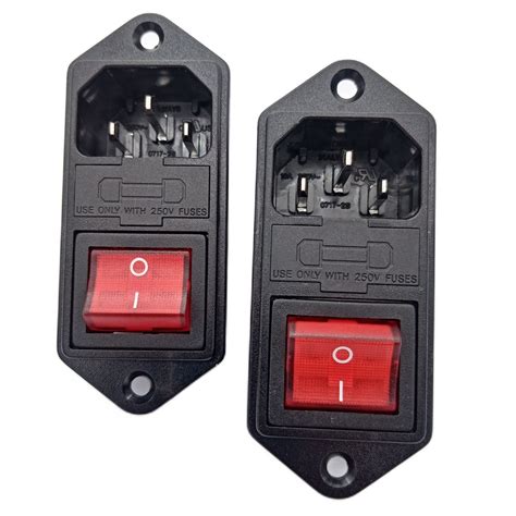 Iec320 C14 Large Current Inlet Male Connector With Red Lamp 10a Rocker Switch Ac Power Socket