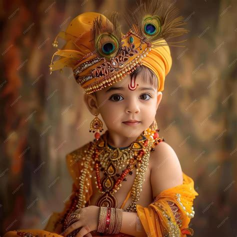 Cute Little Boy In Lord Krishna Costume Celebrating Janmashtami Or Lord