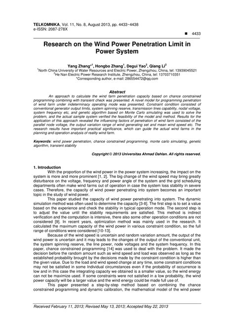 Pdf Research On The Wind Power Penetration Limit In Power System