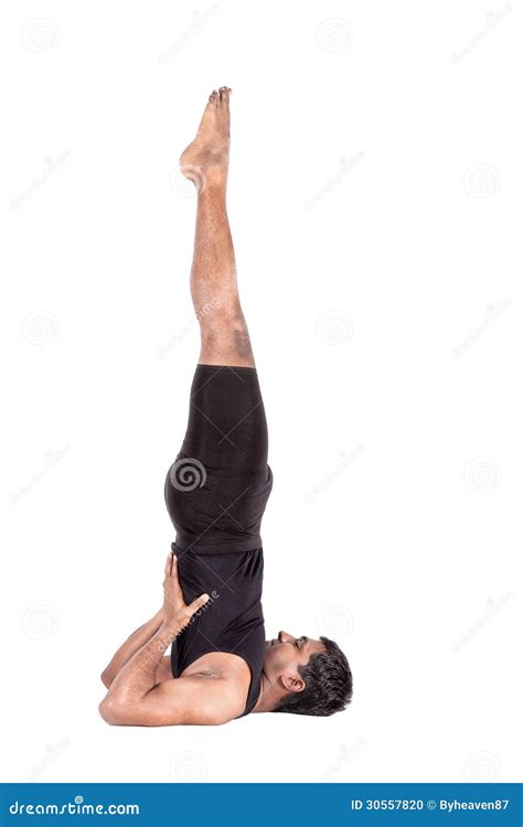 Yoga Shoulder Stand Pose On White Stock Photo Image Of Flexible Mental