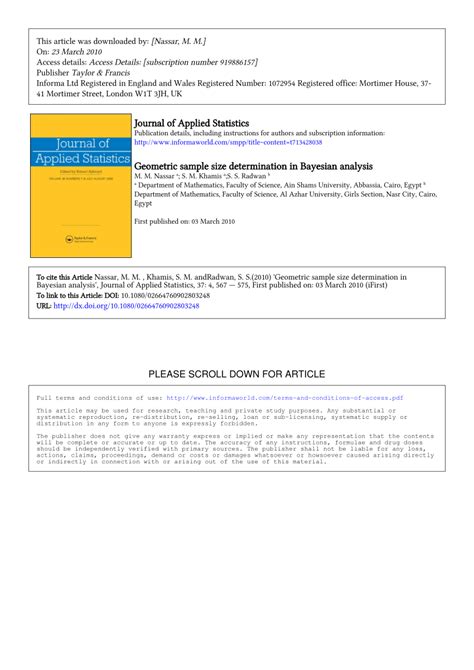 Pdf Geometric Sample Size Determination In Bayesian Analysis