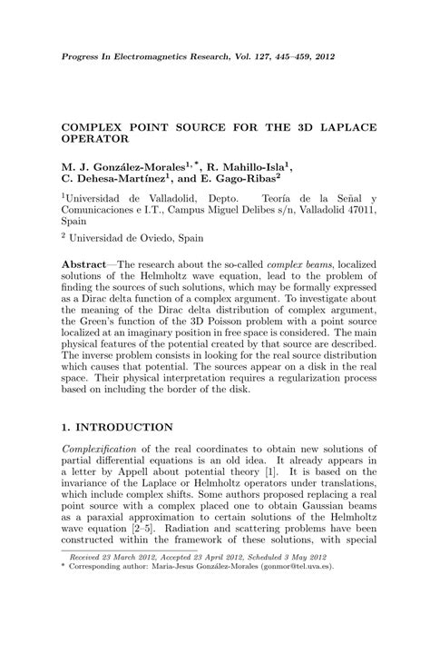 Pdf Complex Point Source For The 3d Laplace Operator