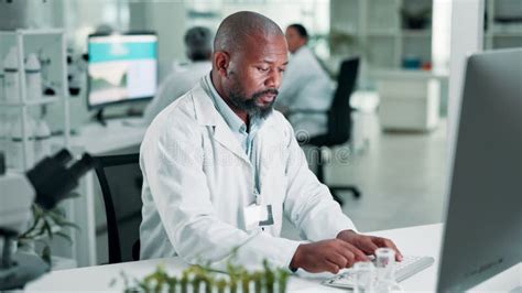 science black man and research with computer innovation in organic