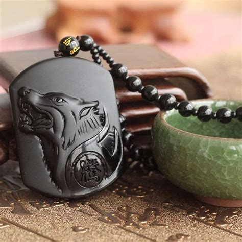 Black Obsidian Wolf Pendant Necklace The Yoga Mandala