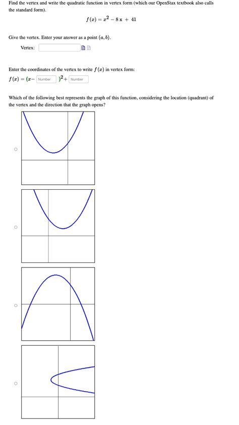 Solved Find The Vertex And Write The Quadratic Function In Chegg