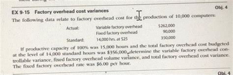 Solved EX 9 15 Factory Overhead Cost Variances I The Chegg Com