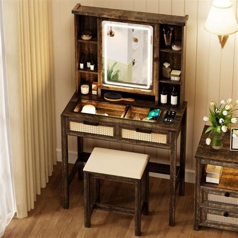 Fredees Makeup Vanity Desk Set With Light Farmhouse Vanity Table With