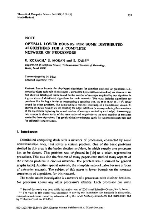 Pdf Optimal Lower Bounds For Some Distributed Algorithms For A