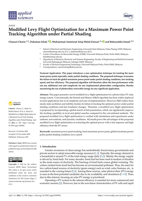 Pdf Modified Levy Flight Optimization For A Maximum Power Point Tracking Algorithm Under