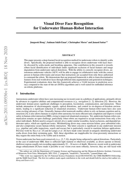 Pdf Visual Diver Face Recognition For Underwater Human Robot Interaction