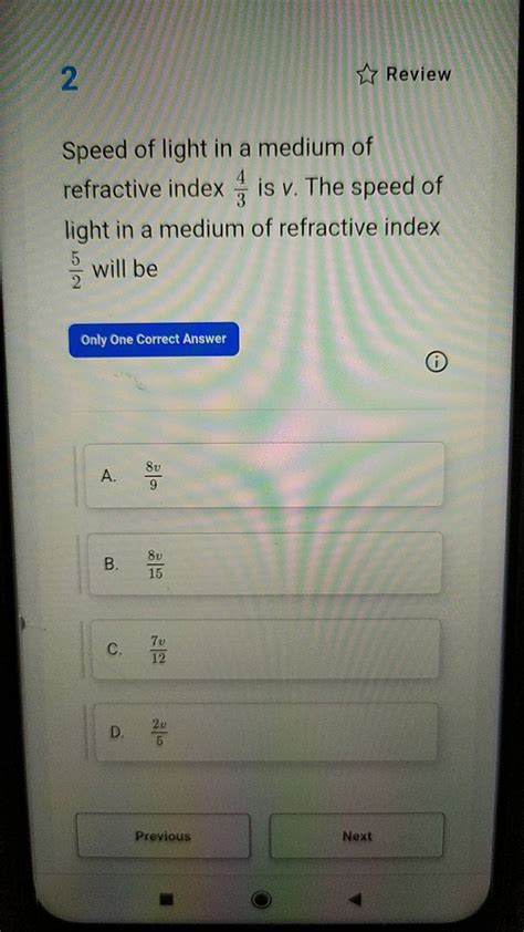 2 3 review speed of light in a medium of refractive index 34 is v the