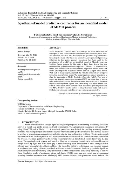 Pdf Synthesis Of Model Predictive Controller For An Identified Model