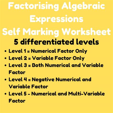 Factorising Single Brackets Self Marking Worksheet Excel Year 7 To 10 Algebra