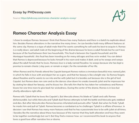 Romeo Character Analysis Essay 500 Words PHDessay