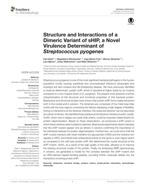 Pdf Structure And Interactions Of A Dimeric Variant Of Ship A Novel Virulence Determinant Of
