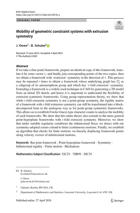 Pdf Mobility Of Geometric Constraint Systems With Extrusion Symmetry