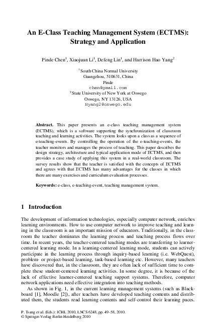 Pdf An E Class Teaching Management System Ectms Strategy And