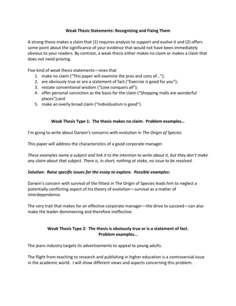 Weak Thesis Statements Recognizing And Fixing Them
