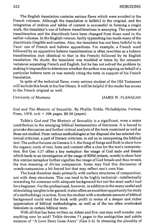 God And The Rhetoric Of Sexuality By Phyllis Trible Philadelphia Fortress Press 1978 Xvii