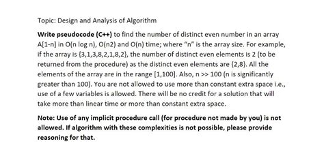 Topic Design And Analysis Of Algorithm Write Chegg