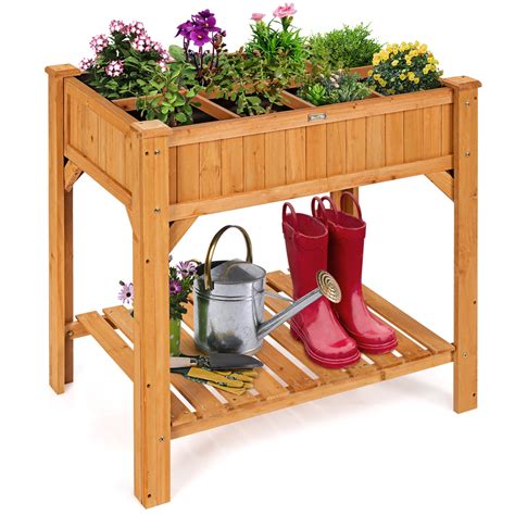 Costway 8 Grids Raised Garden Bed Elevated Planter Box Kit Wood Wliner