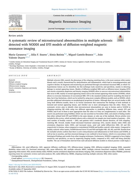 Pdf A Systematic Review Of Microstructural Abnormalities In Multiple Sclerosis Detected With