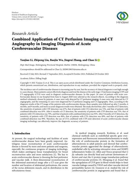 Pdf Combined Application Of Ct Perfusion Imaging And Ct Angiography In Imaging Diagnosis Of