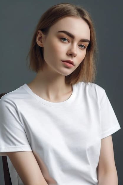 Premium Ai Image A Woman In A White T Shirt With A White T Shirt