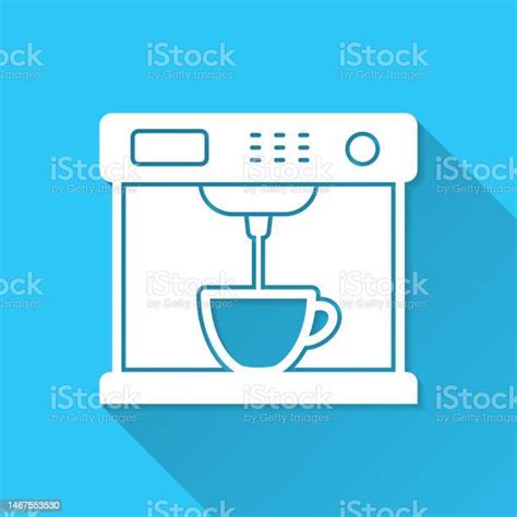 커피 머신 파란색 배경에 아이콘 긴 그림자가 있는 평면 디자인 3차원 형태에 대한 스톡 벡터 아트 및 기타 이미지 3차원 형태 가정 생활 개념 Istock